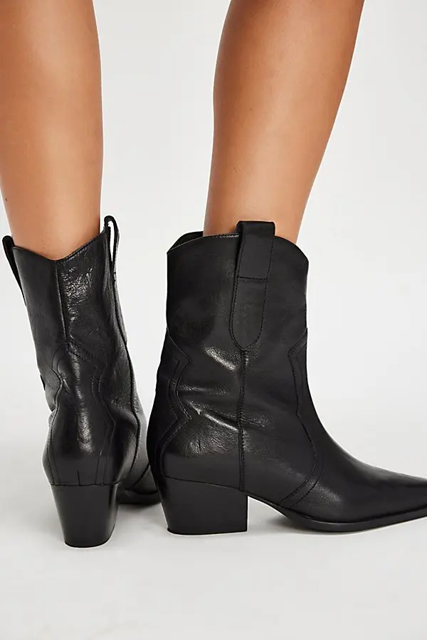 Free People Cat Nap Western Ankle Boots - Black Leather
