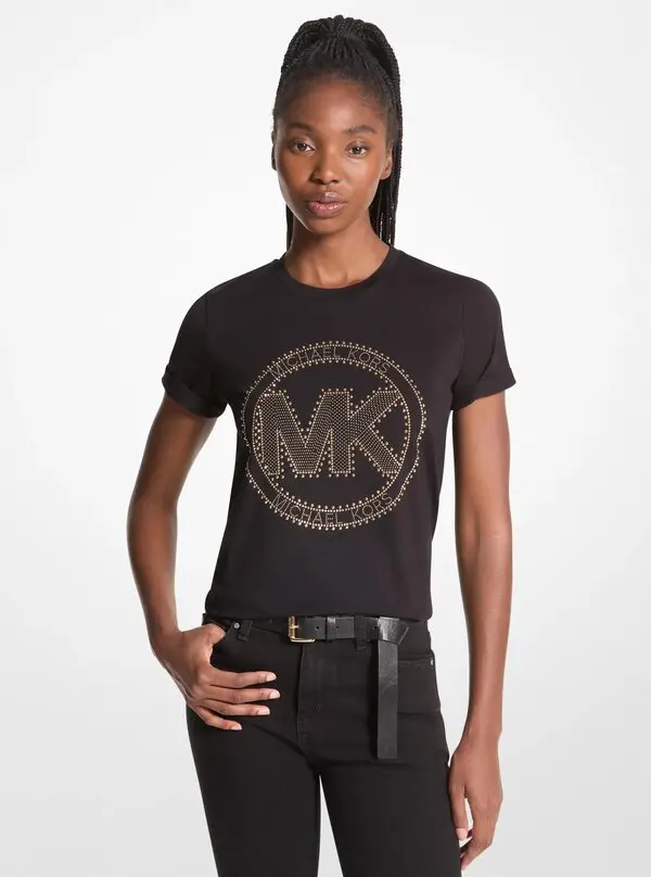Michael Kors Studded Logo Charm Organic Cotton Jersey T-shirt - Black
