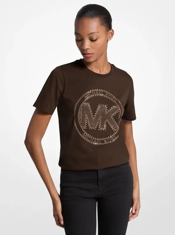 Michael Kors Studded Logo Charm Organic Cotton Jersey T-shirt - Brown