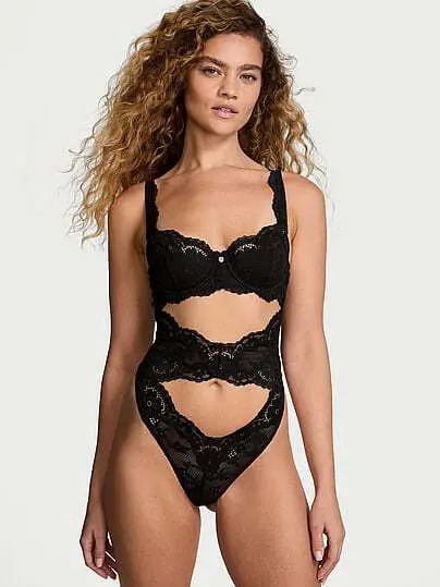 Victoria's Secret Dream Angels Dare To Lace Uplift Balconette Teddy - Black