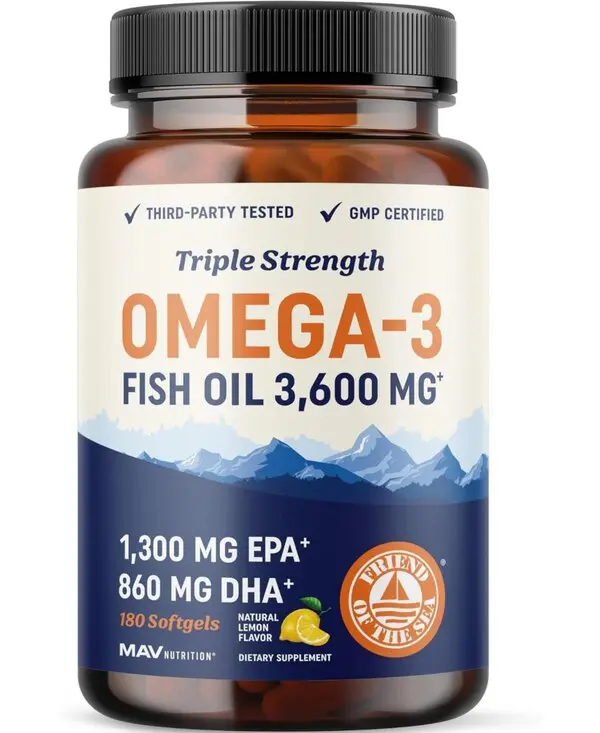MAV NUTRITION Triple Strength Omega 3 Fish Oil Softgels - No Color