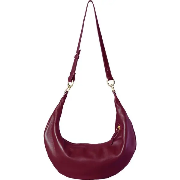 HYER GOODS Leather Convertible Hobo Ring Bag - Dark Cherry Red