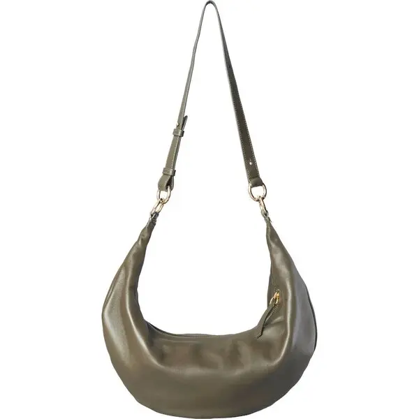 HYER GOODS Leather Convertible Hobo Ring Bag - Olive