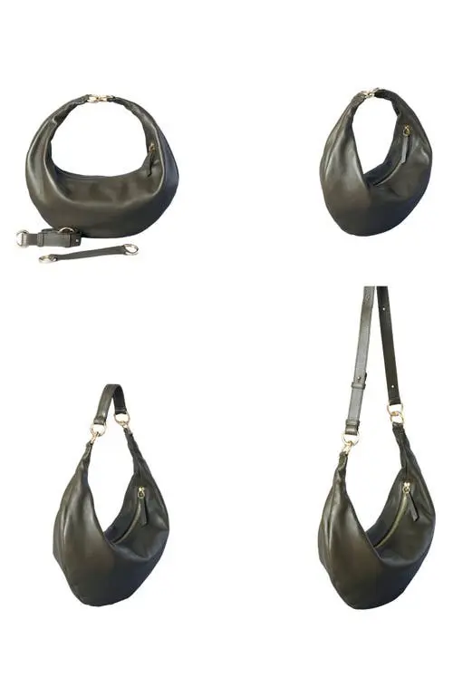 HYER GOODS Leather Convertible Hobo Ring Bag - Olive