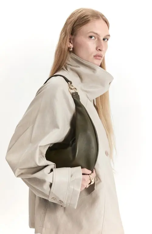 HYER GOODS Leather Convertible Hobo Ring Bag - Olive