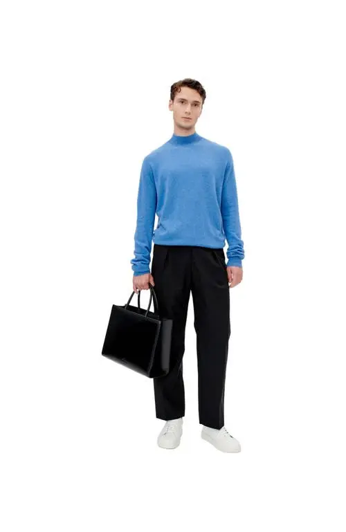 Gobi Cashmere Essential Mock Neck Cashmere Sweater - Blue