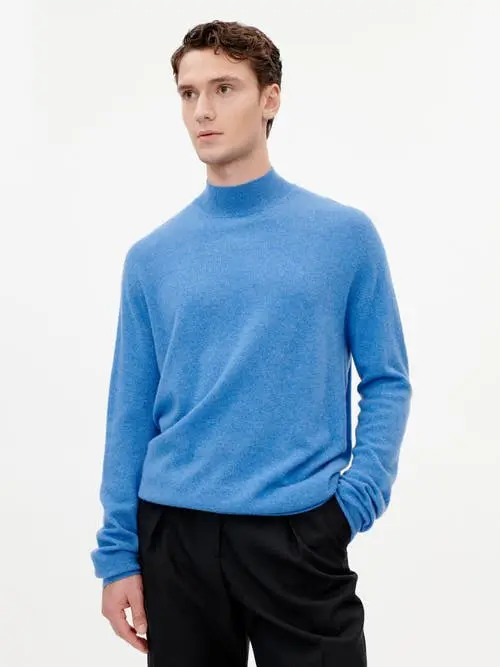 Gobi Cashmere Essential Mock Neck Cashmere Sweater - Blue