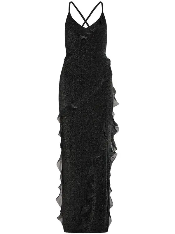 Karl Lagerfeld Lurex Ruffle Maxi Dress - Black