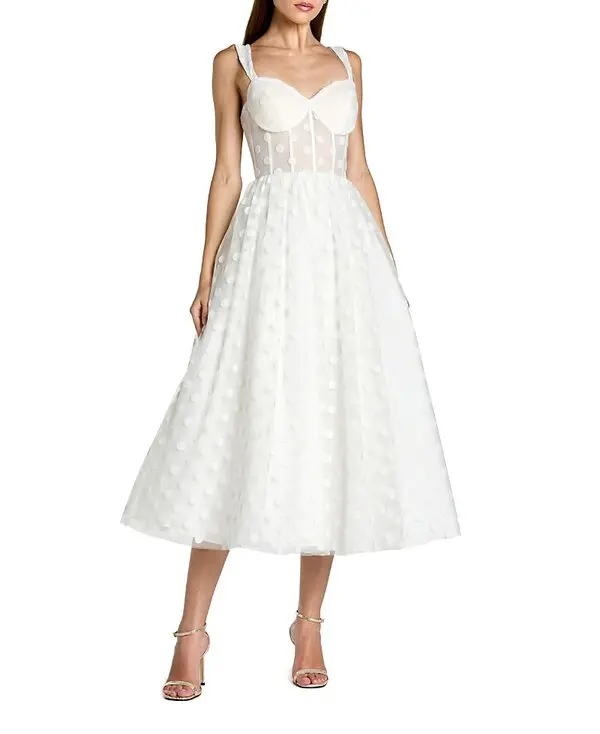 Mac Duggal Polka Dot Bustier A-line Midi Dress - Ivory