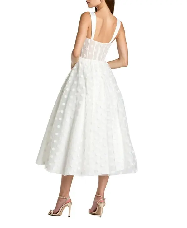 Mac Duggal Polka Dot Bustier A-line Midi Dress - Ivory