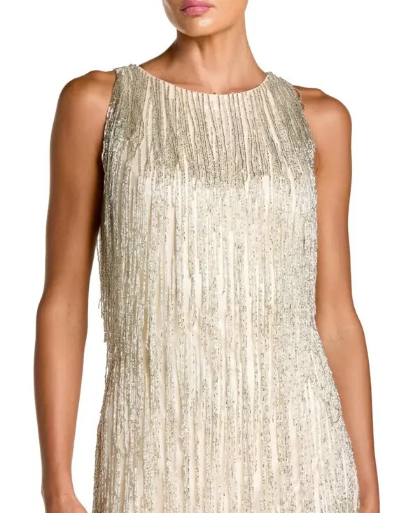 Mac Duggal Embellished Beaded Fringe Mini Dress