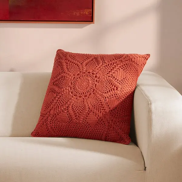 ROSELLI Olivia Crocheted Decorative Pillow, 20 X 20 - Cranberry