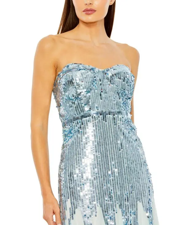 Mac Duggal Sleeveless Sequin Mesh Gown - Ice Blue