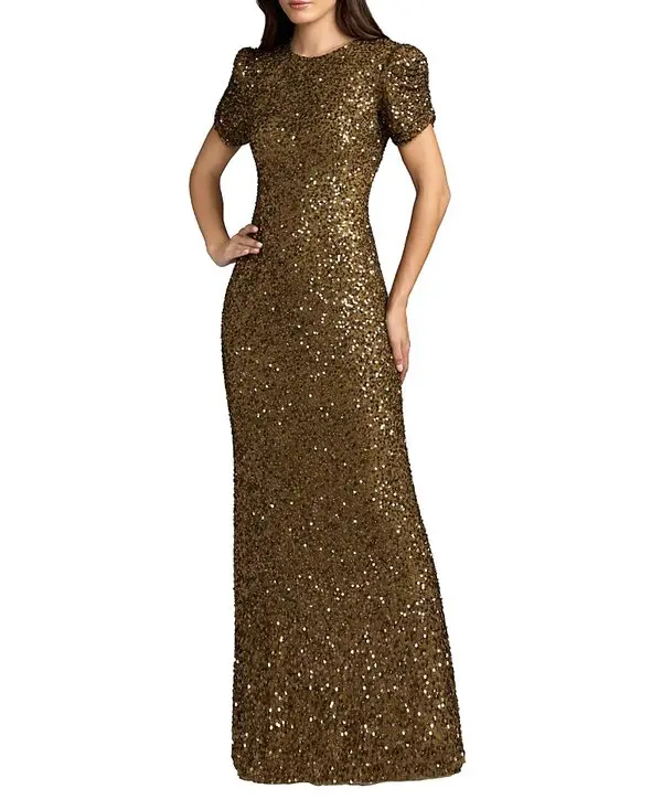 Mac Duggal Short Sleeve Embellished Gown - Chocolate