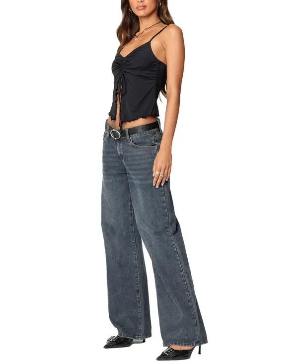 EDIKTED Drawstring Split Front Top - Black