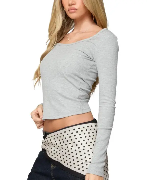 EDIKTED Makenna Scoop Neck Top - Gray Melange