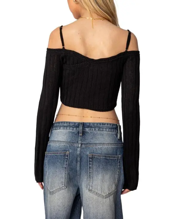 EDIKTED Triangle Hem Off-shoulder Sweater