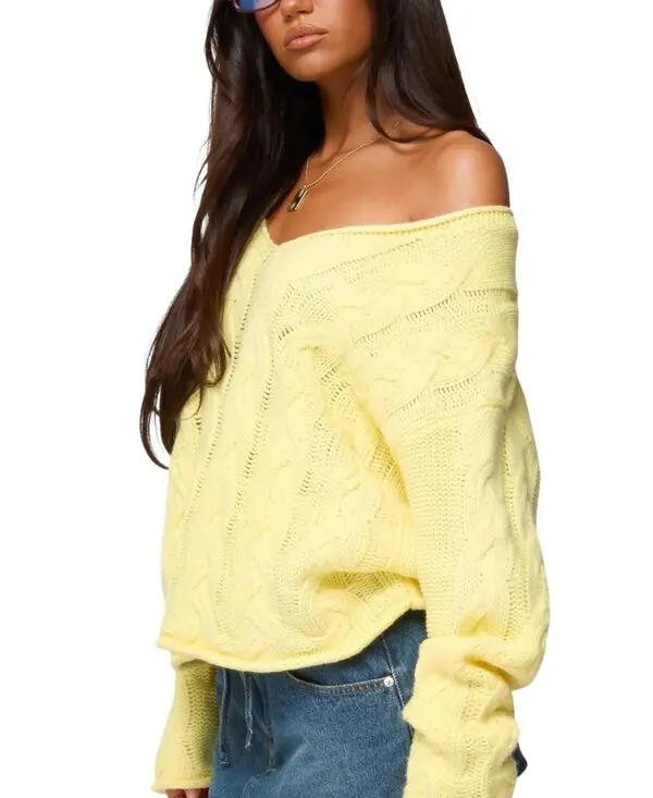 EDIKTED Inga Cable Knit Sweater - Yellow