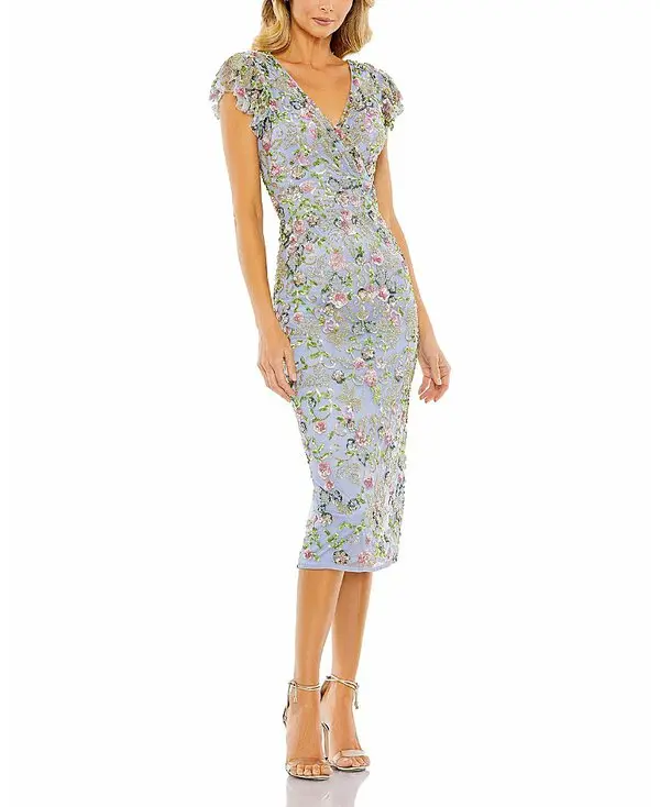 Mac Duggal Floral Embellished Dress - Slate Blue Multi