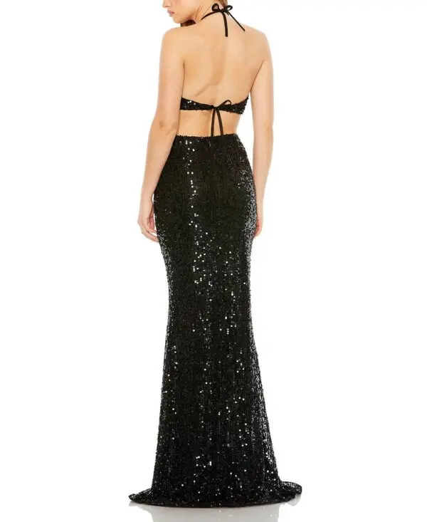 Mac Duggal Cut Out Halter Sequin Gown