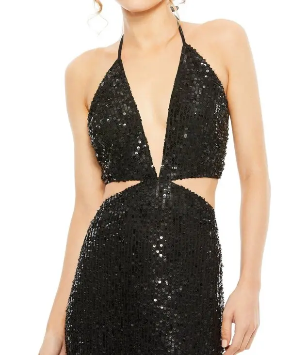 Mac Duggal Cut Out Halter Sequin Gown