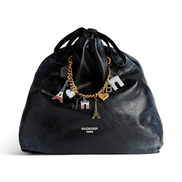 Balenciaga Crush Medium Tote Bag With Souvenirs - Black | Editorialist