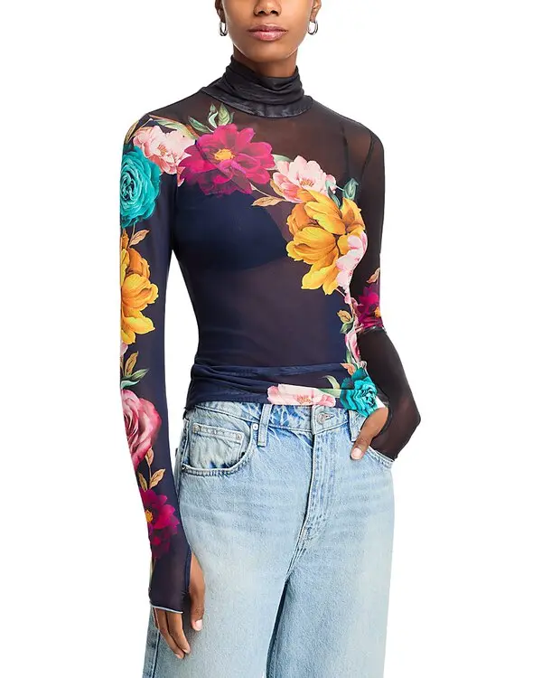 AFRM Zadie Mesh Floral Print Top