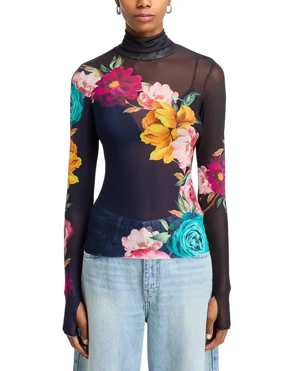 AFRM Zadie Mesh Floral Print Top