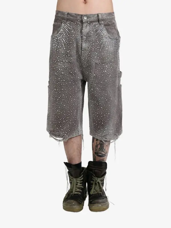 BIRTH OF ROYAL CHILD Crystal-embellished Denim Shorts - Brown