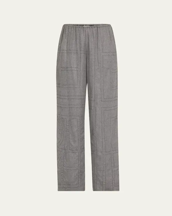 TOTEME Monogram Flannel Pajama Bottoms - Dark Grey