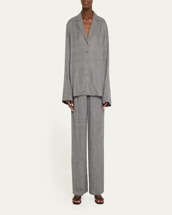 TOTEME Monogram Flannel Pajama Bottoms - Dark Grey