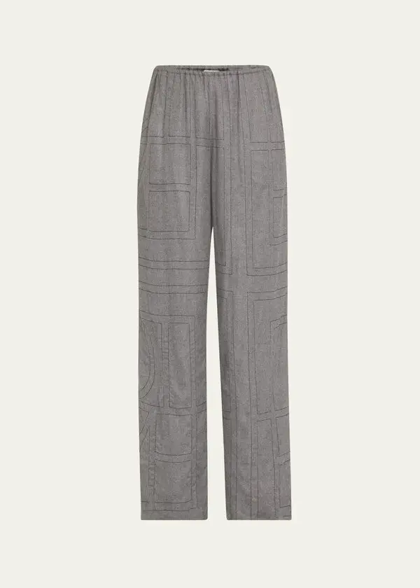 TOTEME Monogram Flannel Pajama Bottoms - Dark Grey