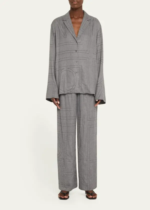 TOTEME Monogram Flannel Pajama Bottoms - Dark Grey