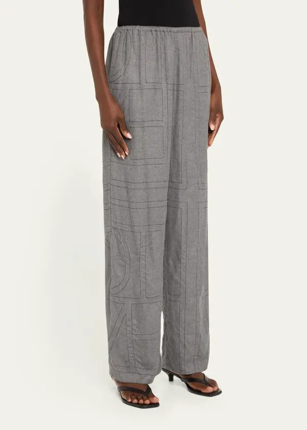 TOTEME Monogram Flannel Pajama Bottoms - Dark Grey