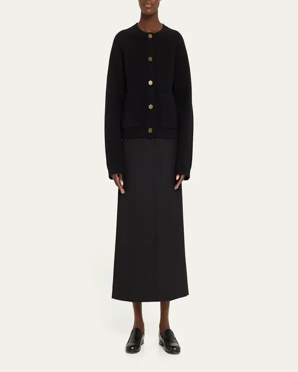 TOTEME Hammered Button Wool Cashmere Cardigan - Black