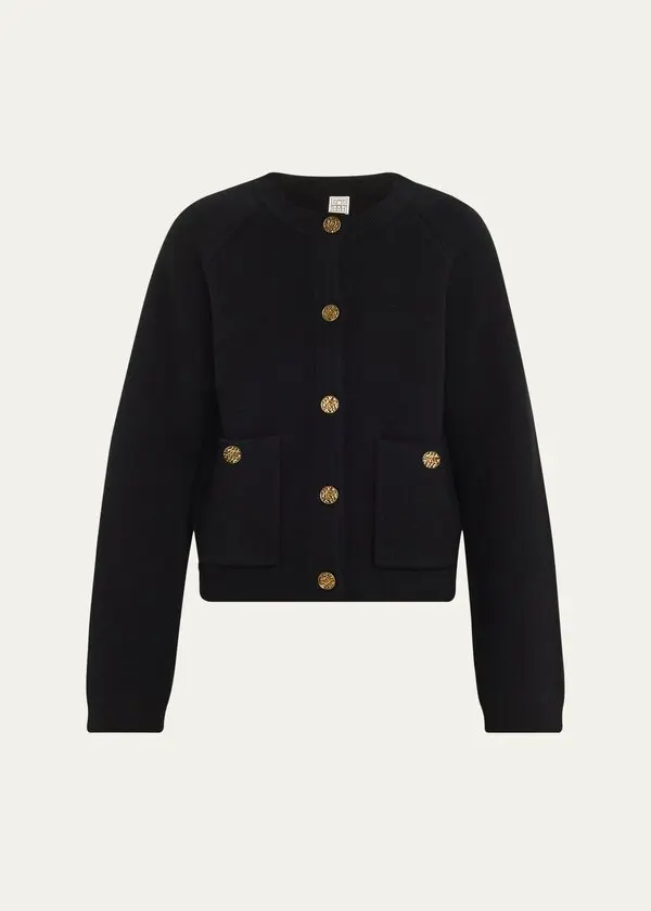 TOTEME Hammered Button Wool Cashmere Cardigan - Black