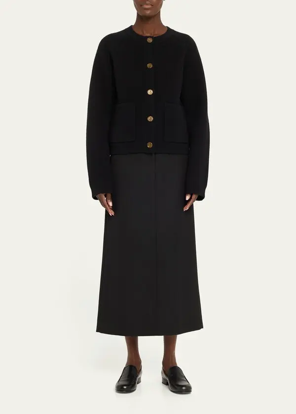 TOTEME Hammered Button Wool Cashmere Cardigan - Black