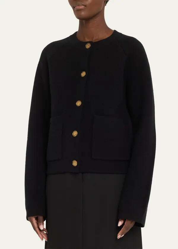 TOTEME Hammered Button Wool Cashmere Cardigan - Black