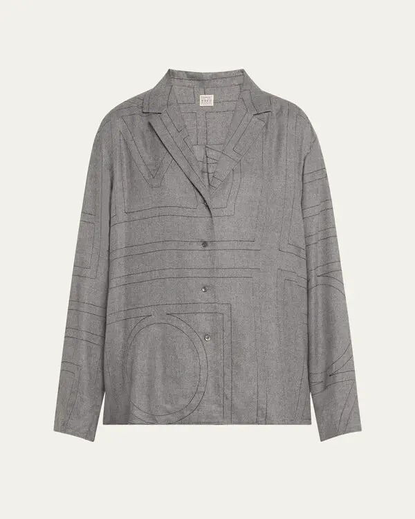 TOTEME Monogram Flannel Pajama Top - Dark Grey