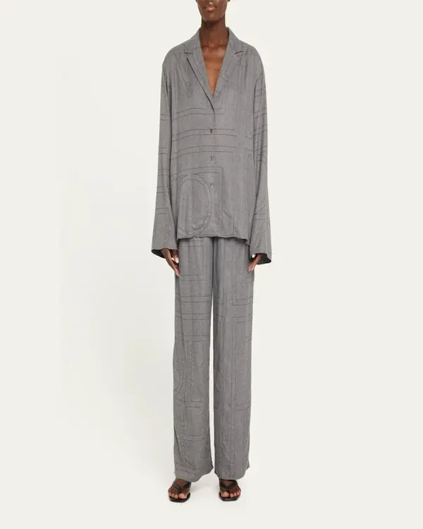 TOTEME Monogram Flannel Pajama Top - Dark Grey