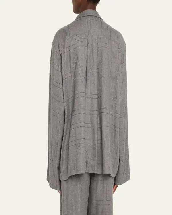 TOTEME Monogram Flannel Pajama Top - Dark Grey