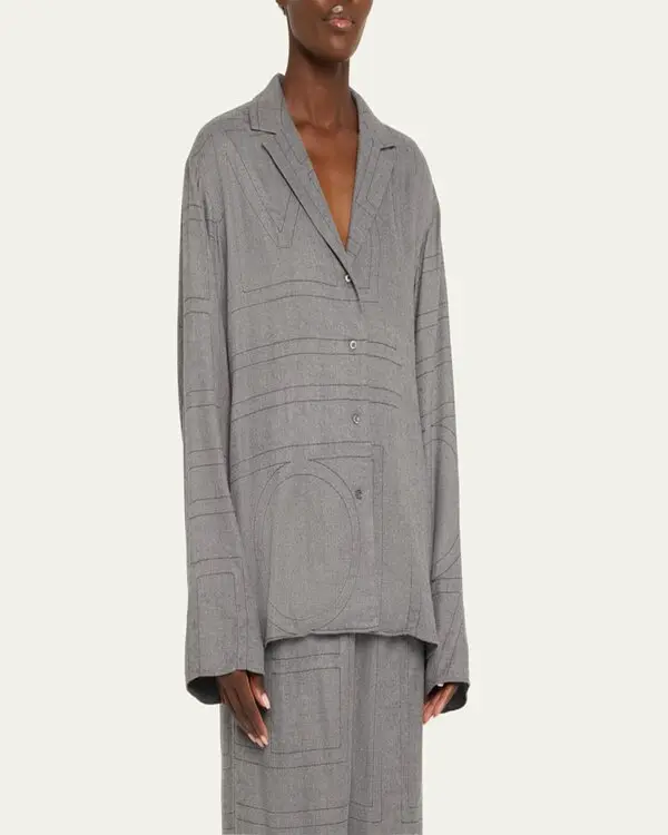 TOTEME Monogram Flannel Pajama Top - Dark Grey