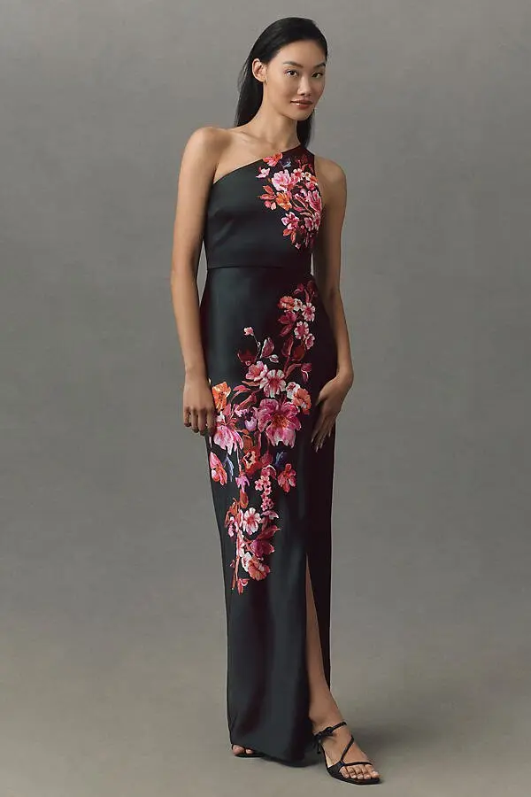 Bhldn Dylan Stretch Sat One-shoulder Side-slit Maxi Dress