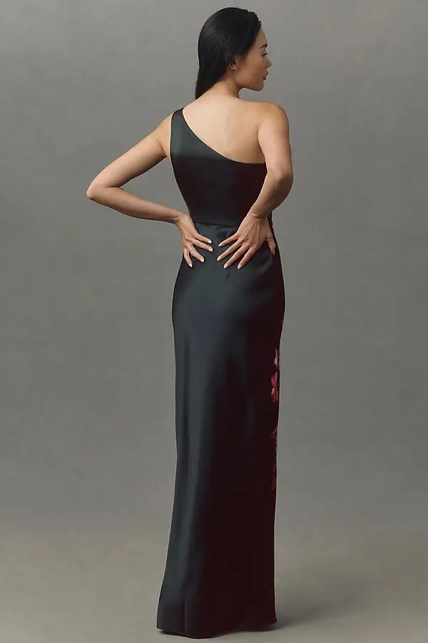 Bhldn Dylan Stretch Sat One-shoulder Side-slit Maxi Dress