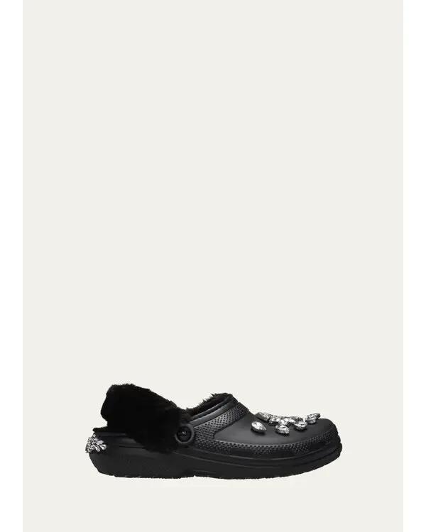 SIMONE ROCHA X CROCS Crystal Faux Fur Clogs