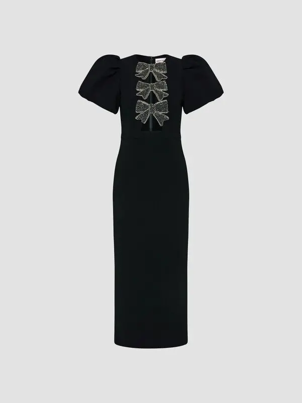Rebecca Vallance Eliana Crystal-embellished Velvet Puff-sleeve Midi-dress - Black