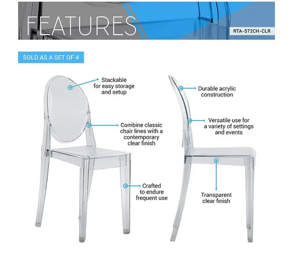 TECHNI HOME Stackable Acrylic Ghost Event Chair Set Of 4