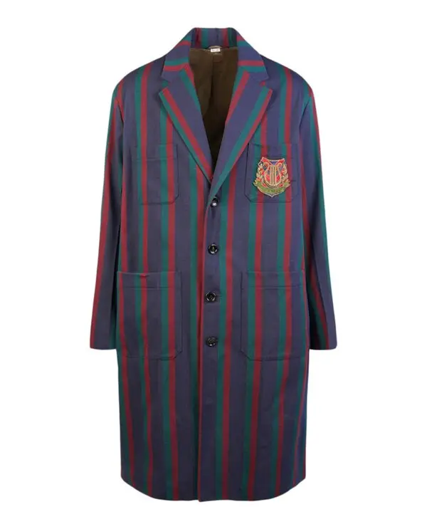 Gucci Striped Long Crest Coat - Blue