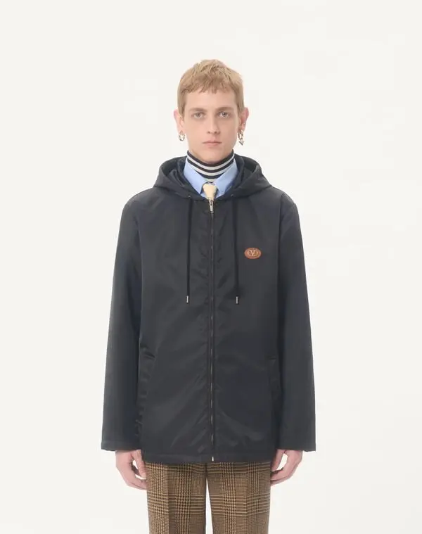 Valentino Garavani Nylon Hooded Windbreaker With Vlogo Patch - Black