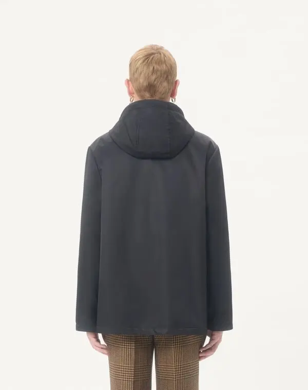 Valentino Garavani Nylon Hooded Windbreaker With Vlogo Patch - Black